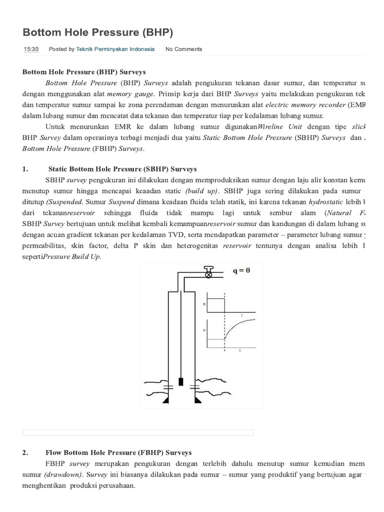 Bottom Hole Pressure (BHP) - Teknik Perminyakan Indonesia | PDF