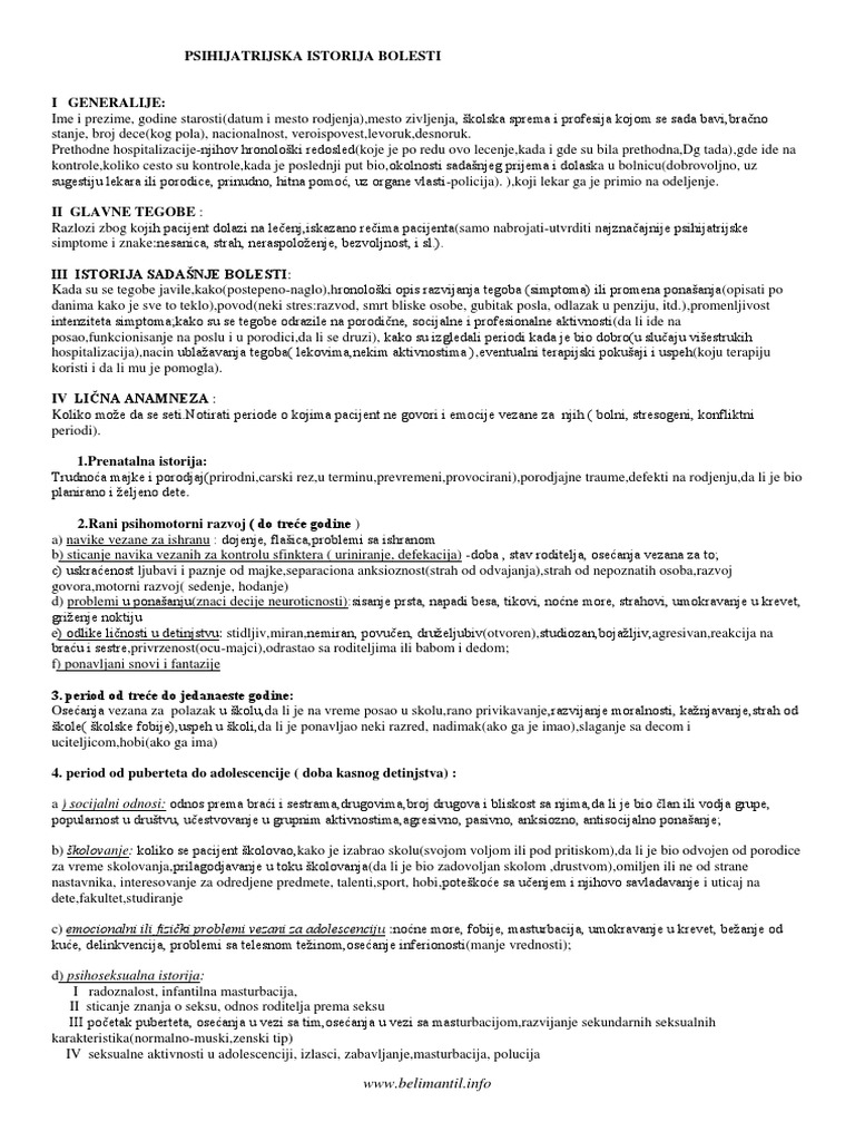 Psihijatrijska Anamneza I Status PDF | PDF