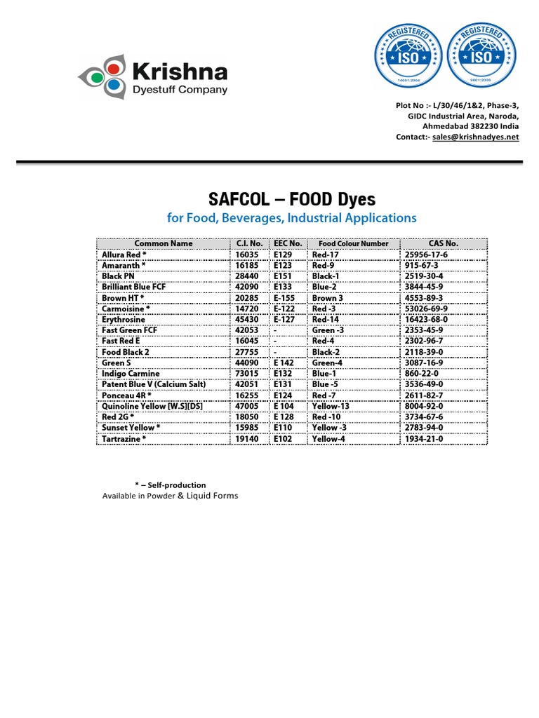 Safcol - Food Dyes: For Food, Beverages, Industrial Applications | PDF | Malnutrition | Food ...
