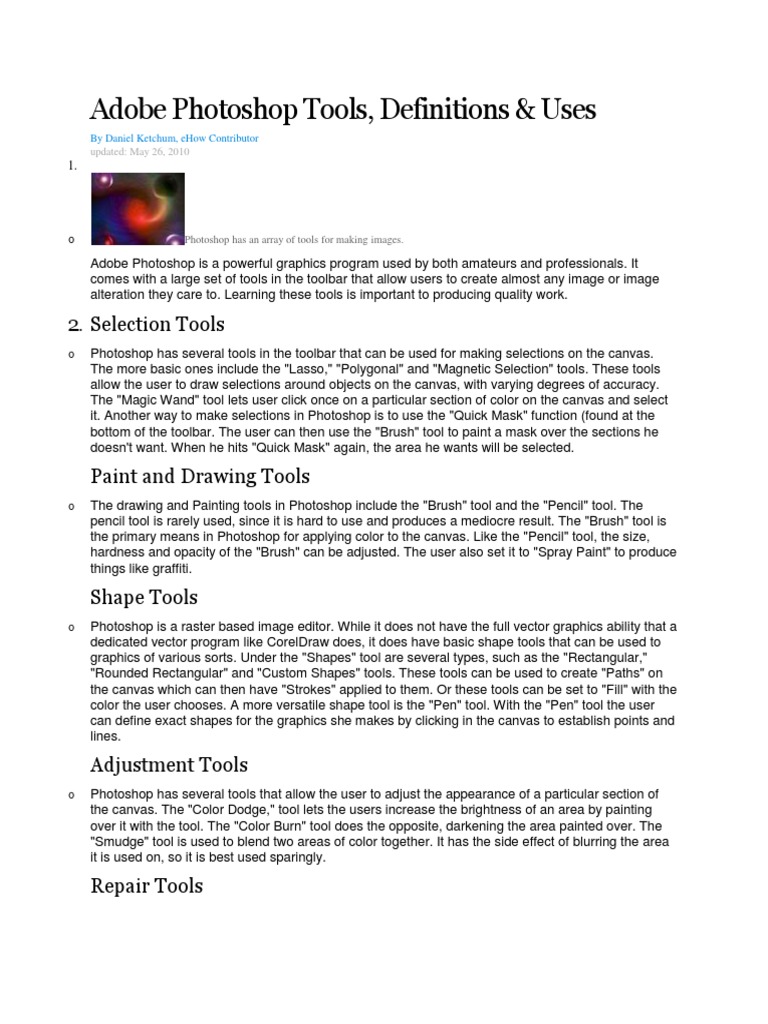 Adobe Photoshop Tools | PDF | Adobe Photoshop | Image Resolution