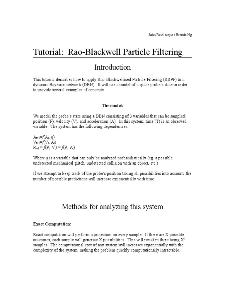 Tutorial: Rao-Blackwell Particle Filtering: The Model | PDF | Bayesian ...