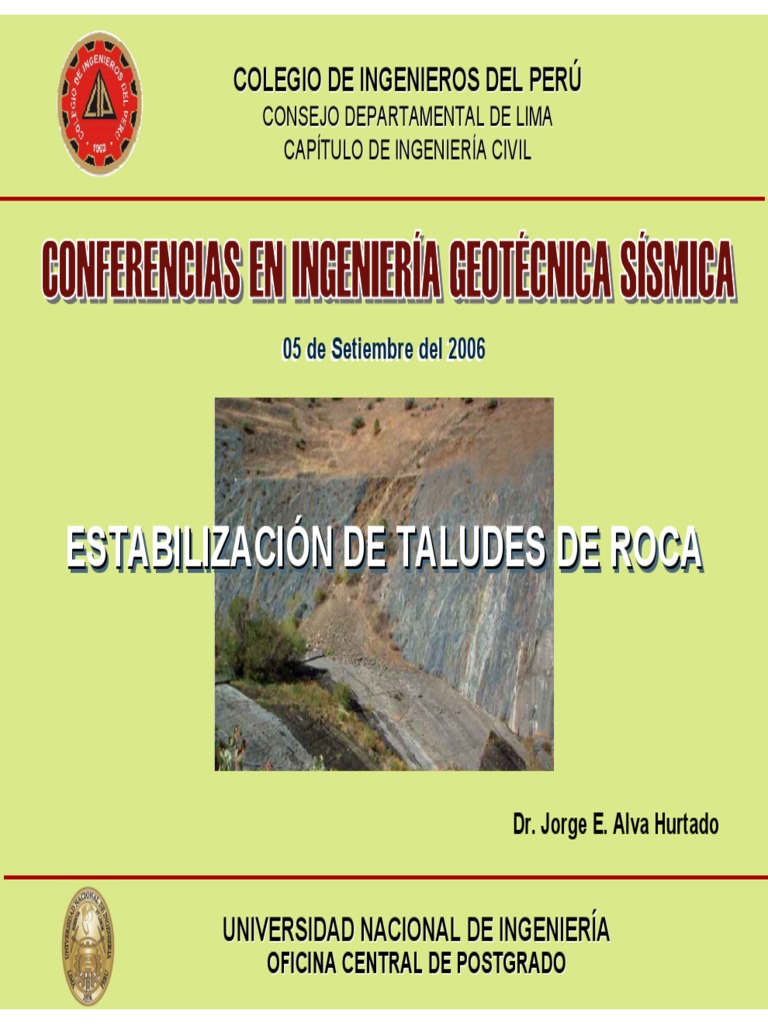 Estabilización de Taludes de Roca PDF | PDF