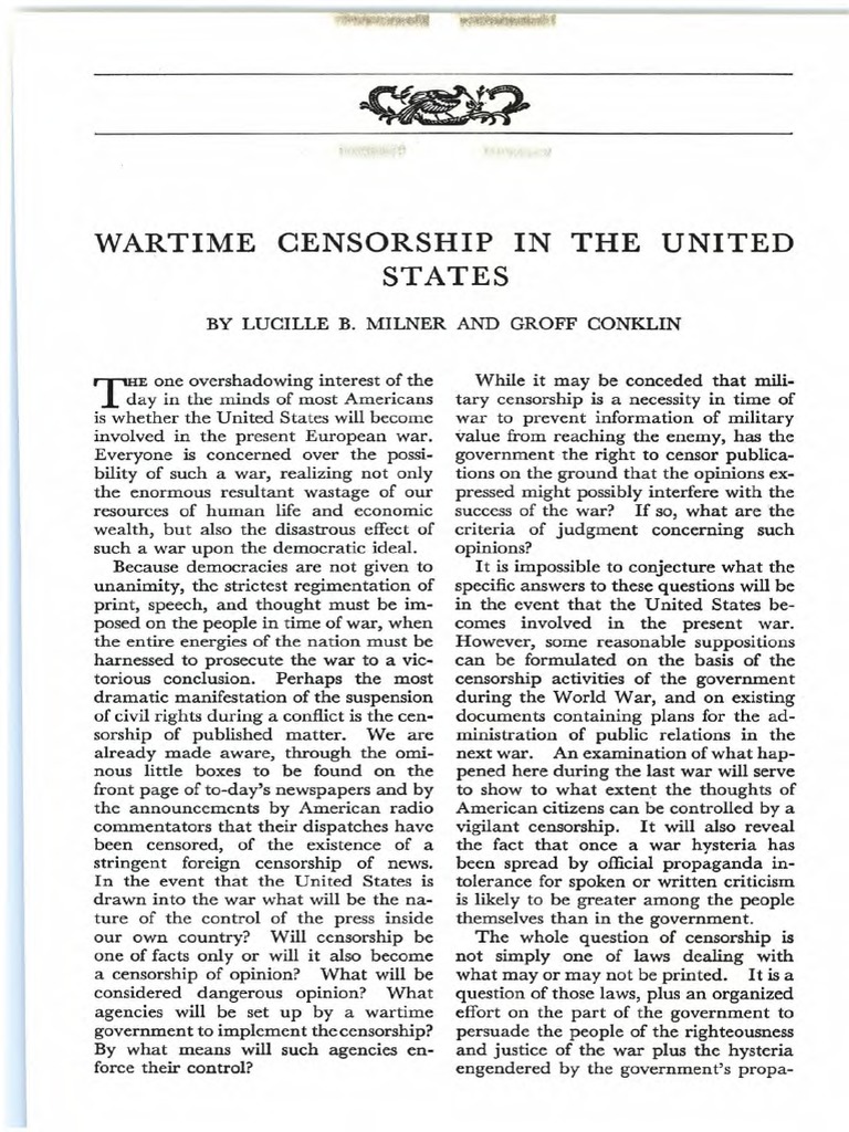 Wartime Censorship in The United States: by Lucille B. Milner and Groff ...