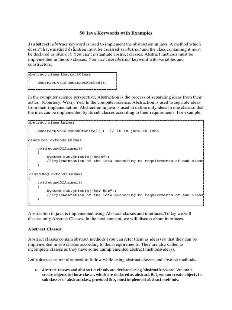 50 Java Keywords With Examples | Download Free PDF | Method (Computer ...