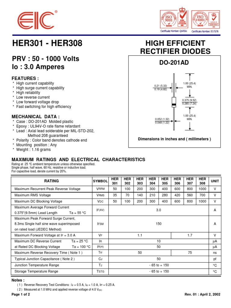 HER301 - HER308: High Efficient Rectifier Diodes | PDF | Nature