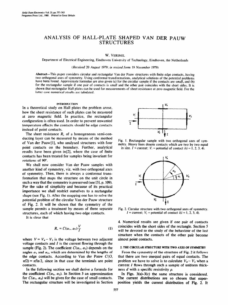 Hall Potential in Van der Pauw Structures | PDF | Trigonometric ...