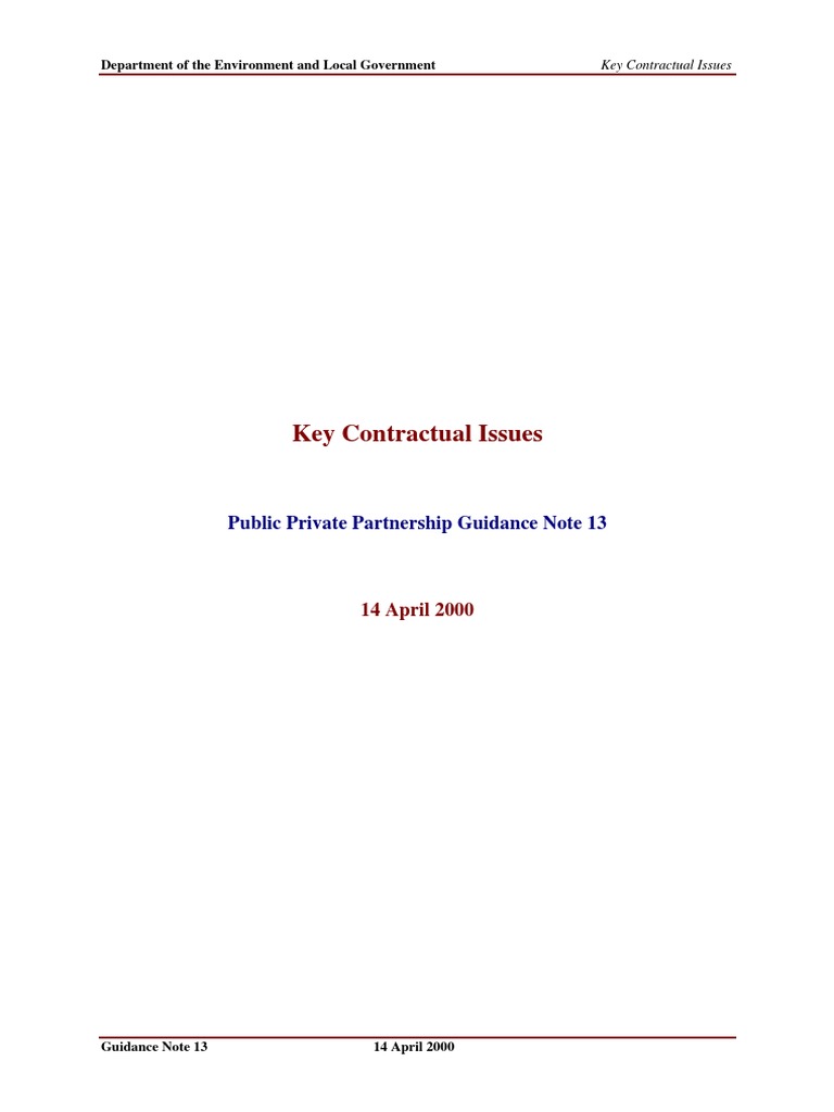 Key Contractual Issues: Public Private Partnership Guidance Note 13 ...