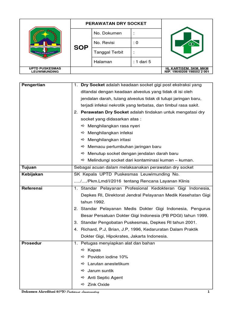 Sop Perawatan Dry Socket | PDF