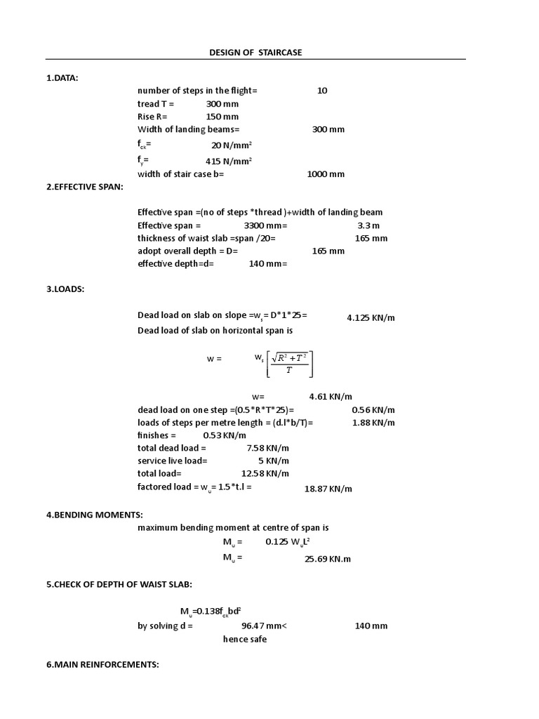 Design of 10 step staircase with 300mm tread and 150mm rise | PDF