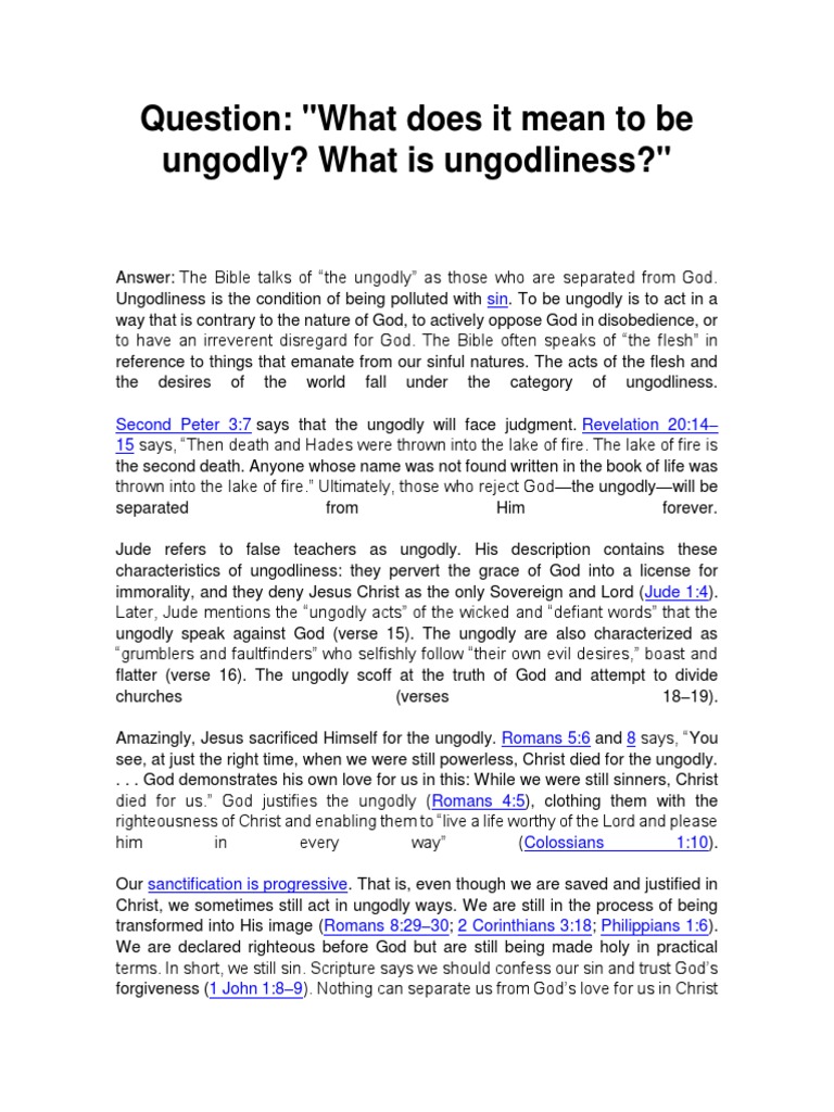 Question: "What Does It Mean To Be Ungodly? What Is Ungodliness?" | PDF ...