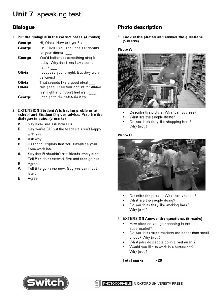 Unit 7 Speaking Test | PDF