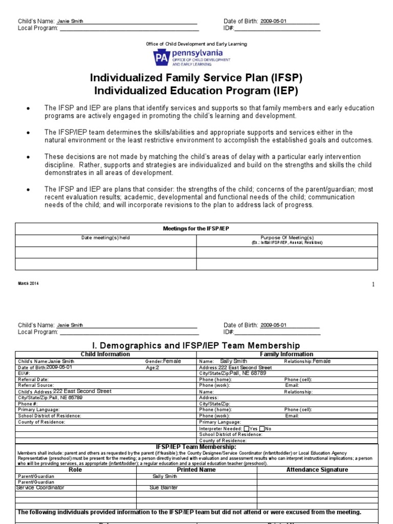 IFSP Document Template and Guidelines | PDF | Individualized Education ...