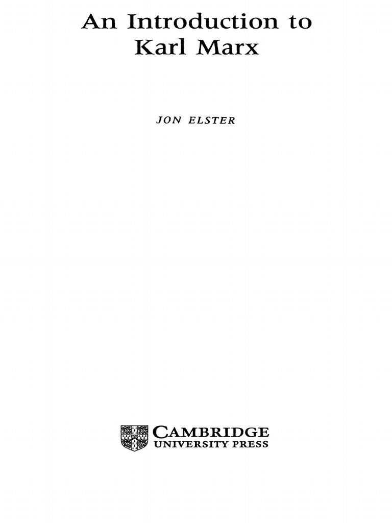 An Introduction To Karl Marx - Jon Elster PDF | PDF