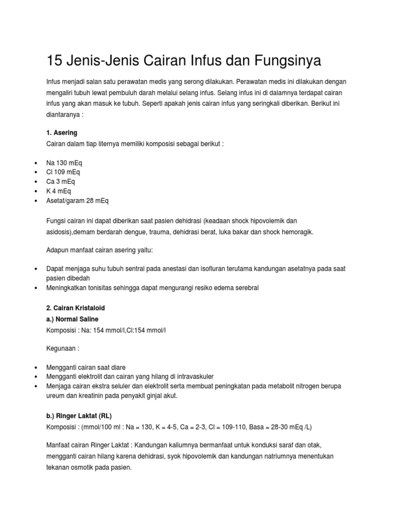 15 Jenis Cairan Infus | PDF