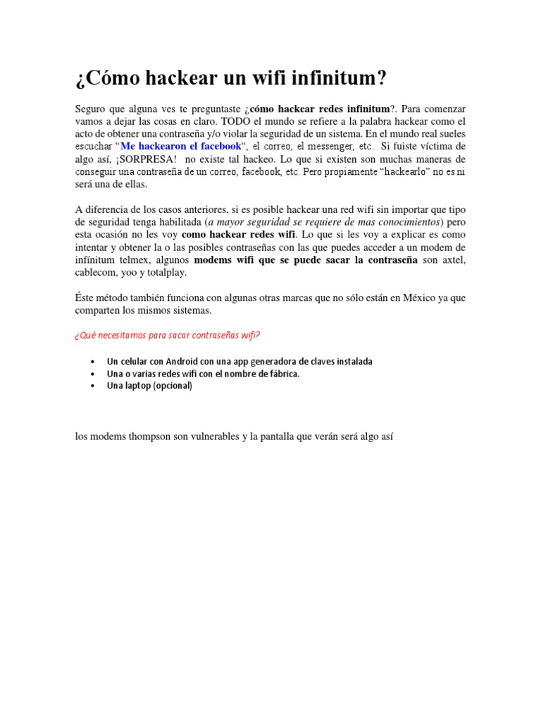 Cómo Hackear Un Wifi Infinitum | PDF | Módem | Contraseña