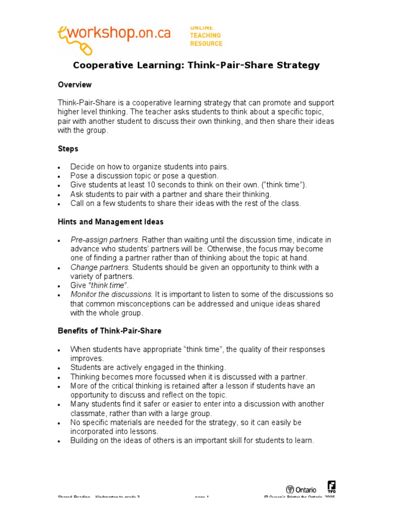 Engaging Young Minds: Think-Pair-Share | PDF | Applied Psychology ...