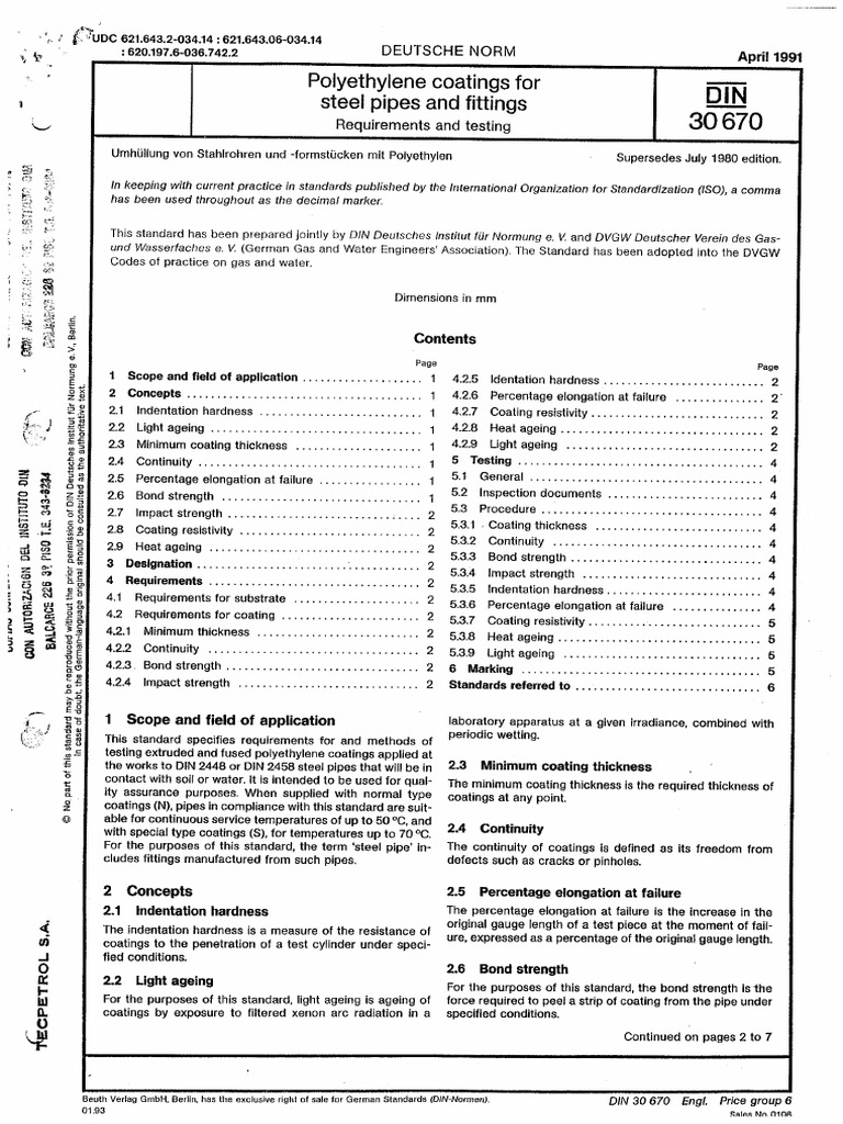 Din - 30670 - Polyethylene Coatings PDF | PDF