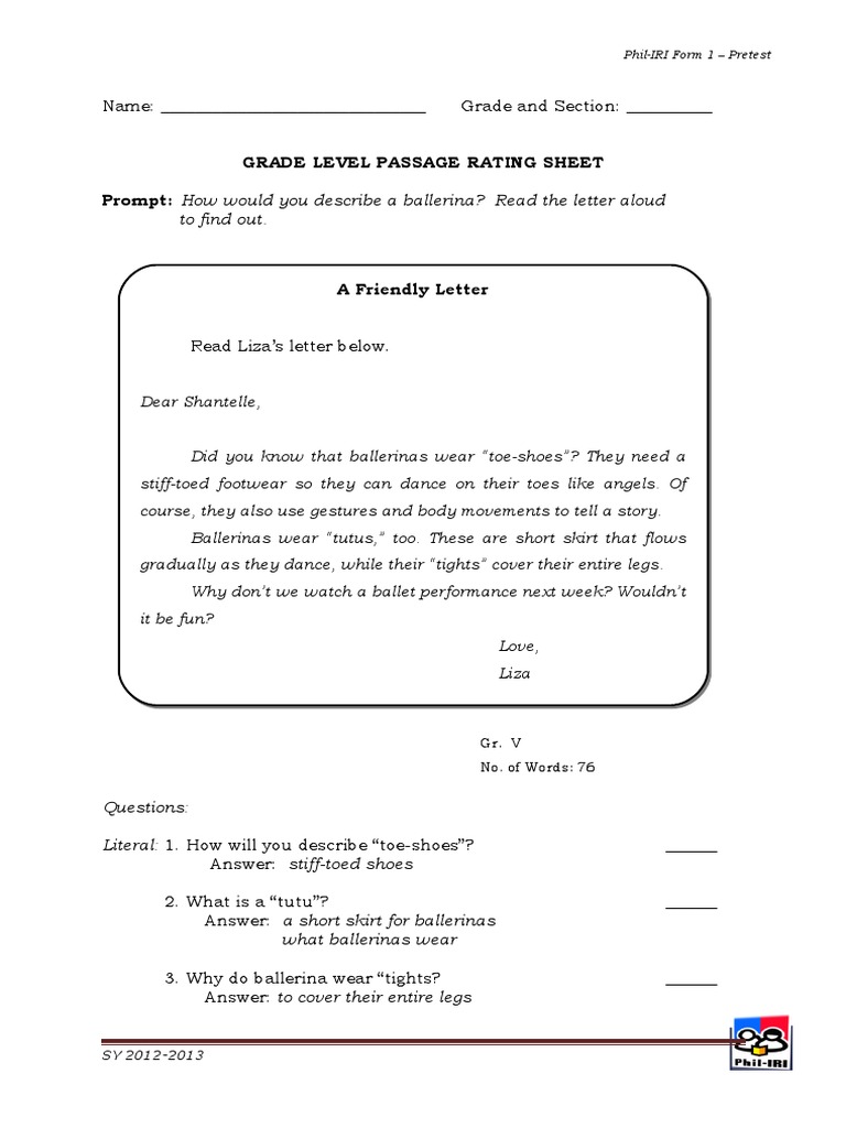 Grade 5.a Friendly Letter - Philiri | PDF | Ballet Dancer | Clothing