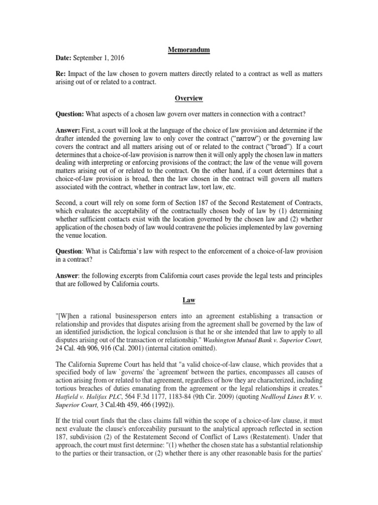 Contract Choice of Law Provision | PDF | Choice Of Law | Civil Law ...