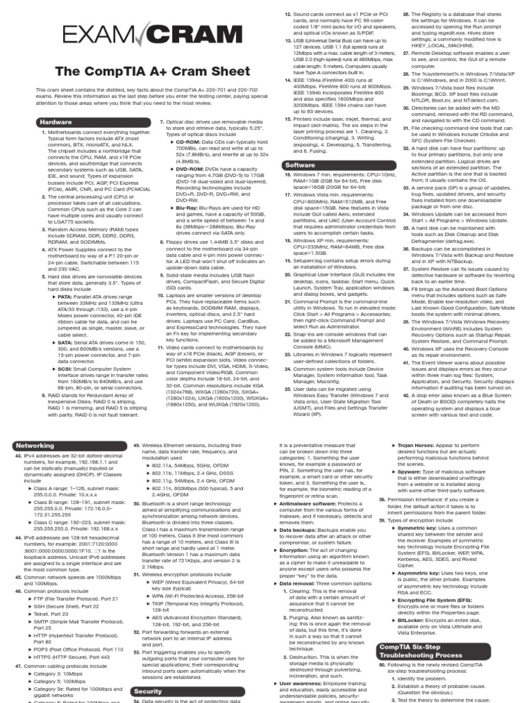 The Comptia A+ Cram Sheet: Hardware | PDF | Malware | Port (Computer ...