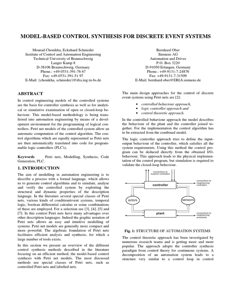 Model-Based Control Synthesis For Discrete Event Systems: Keywords | PDF | Control Theory ...