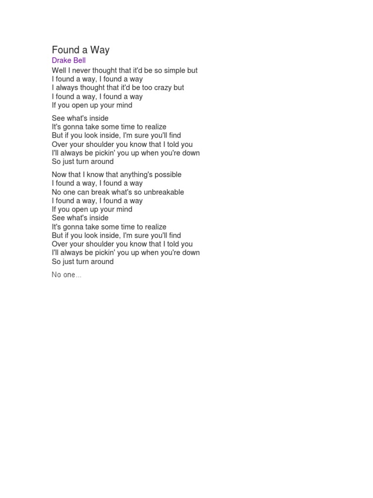 Drake Bell's "Found a Way" Lyrics | PDF