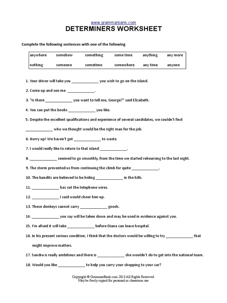 Determiners Worksheets | PDF
