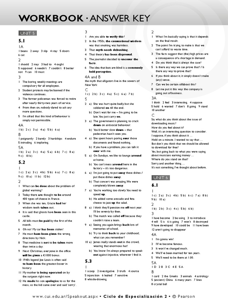 Workbook Answer Key: Unit 5 | PDF | Internet