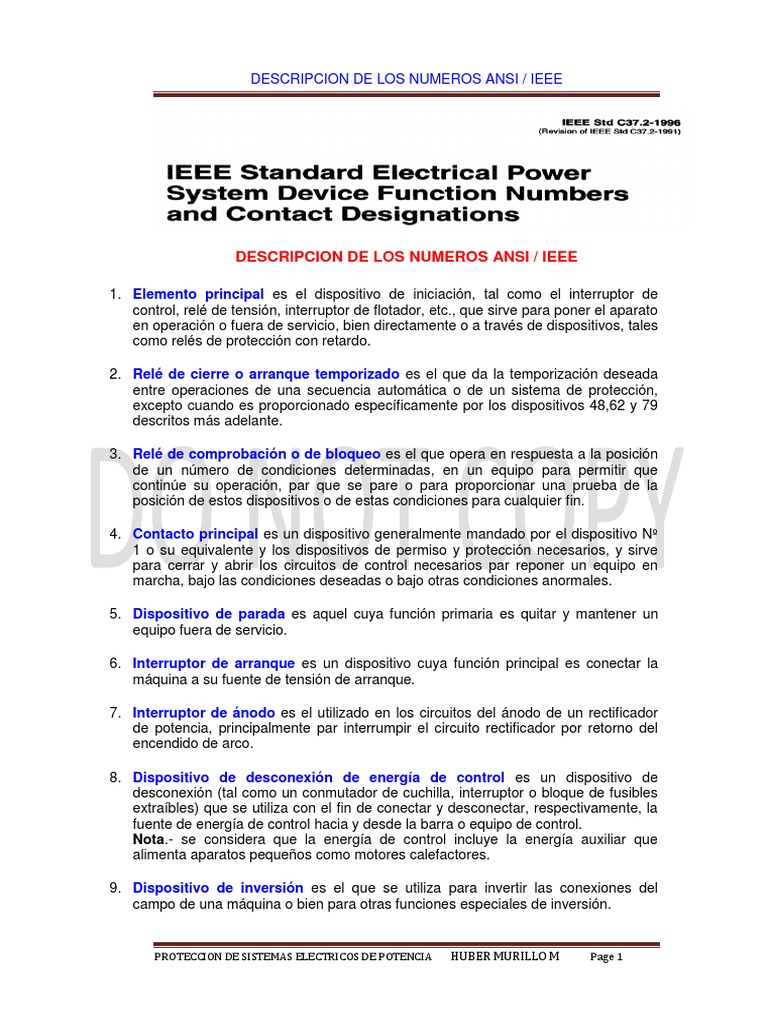 Números ANSI/IEEE en Protección Eléctrica | PDF | Informática