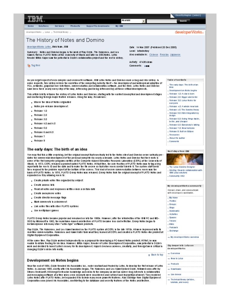 History of Lotus Notes | PDF | Ibm Notes | World Wide Web