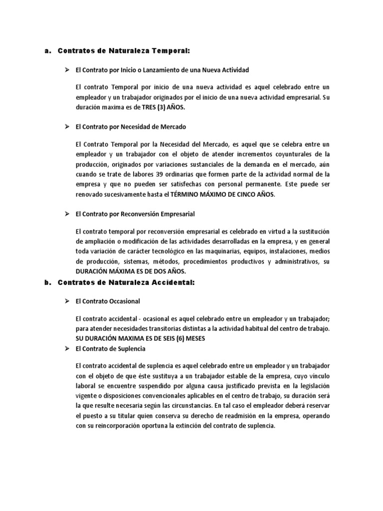Contratos de Naturaleza Temporal | Derecho laboral | Gobierno