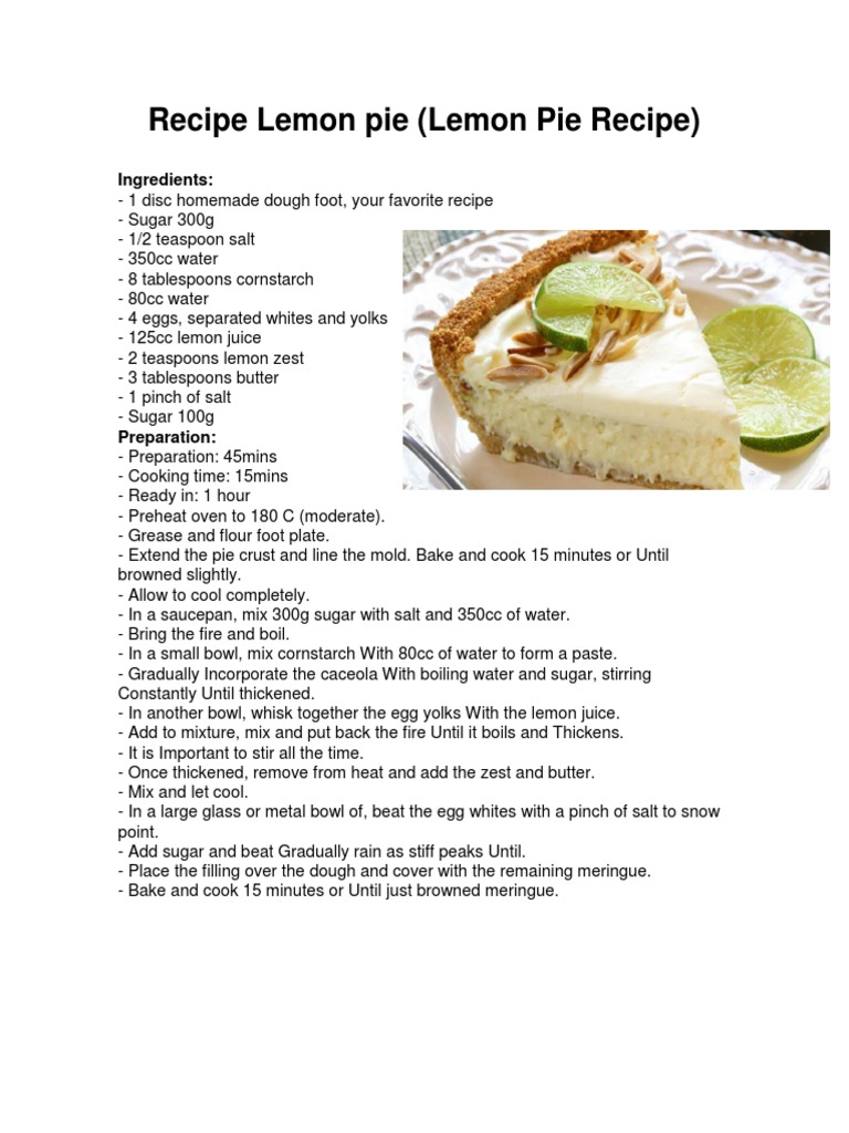 Receta Pay de Limon - Ingles Receta Pay de Limon - Ingles