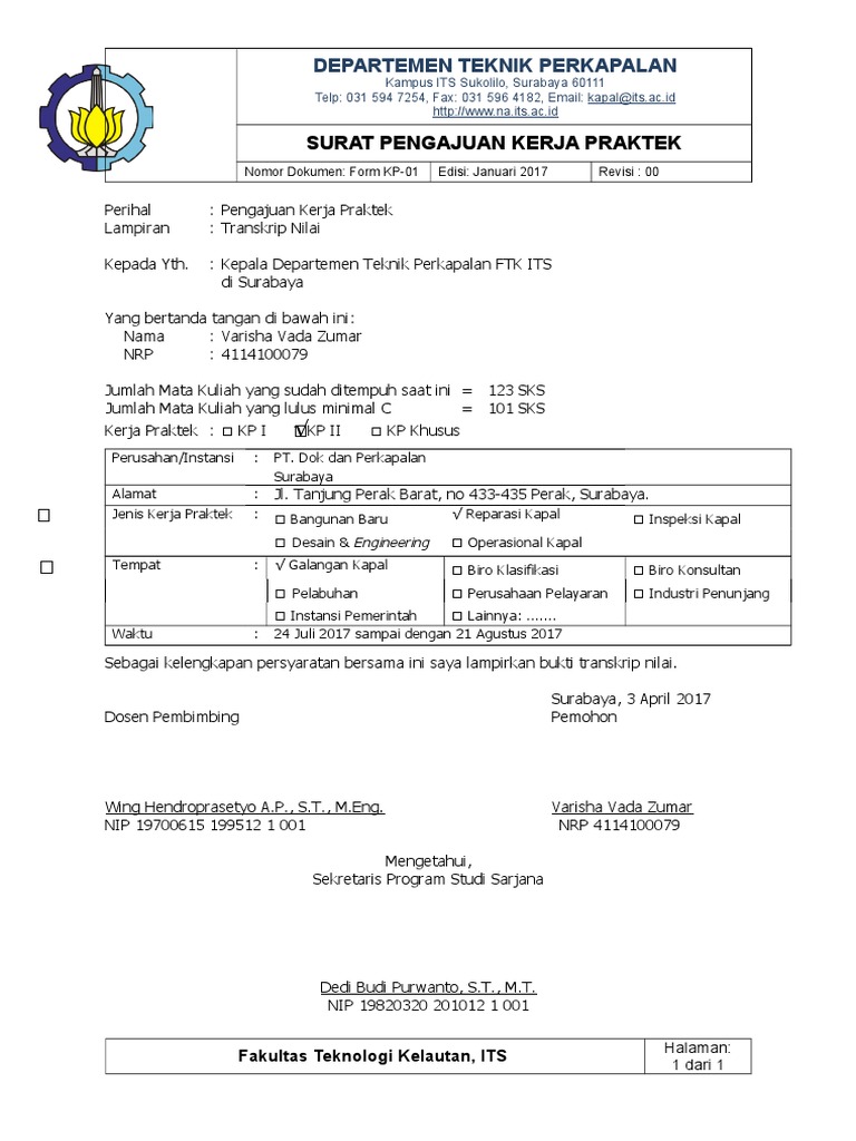 Form KP-01 Surat Pengajuan KP Icha | PDF