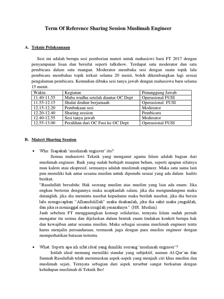 TOR Pembicara Sharing Session Akhwat | PDF