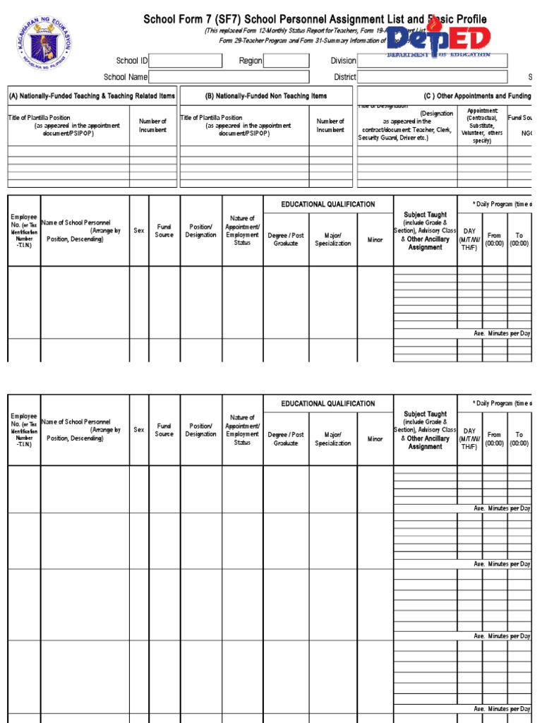 School Forms Spread Sheet Edited Format - Edited | PDF | Teachers ...