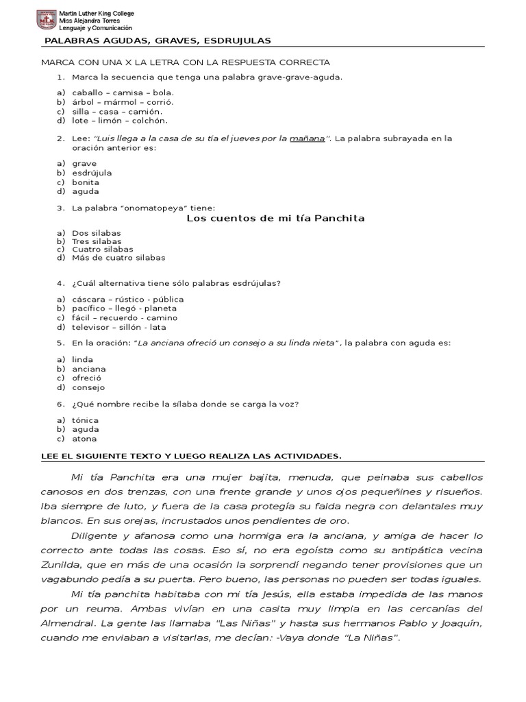 Cuento con Palabras Agudas y Graves | PDF