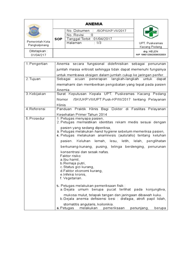 SOP Anemia | PDF