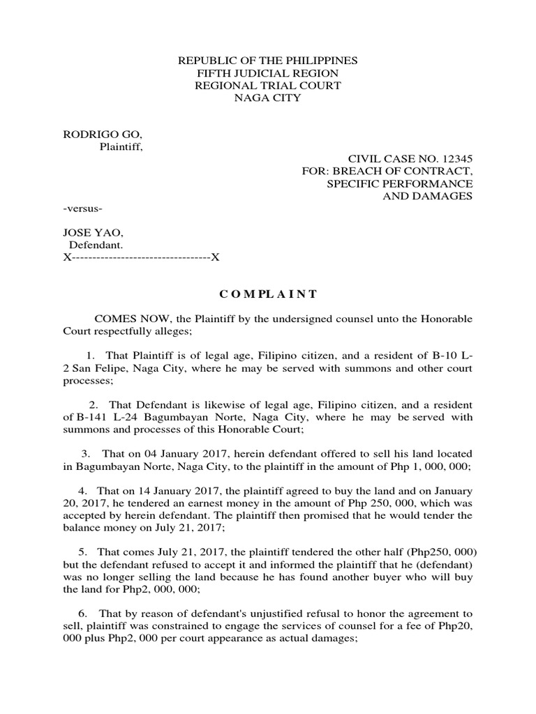 Complaint Civil | PDF | Damages | Plaintiff