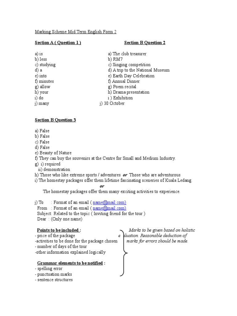 Form 2 English Exam Marking Scheme | PDF | Cough | Diseases And Disorders