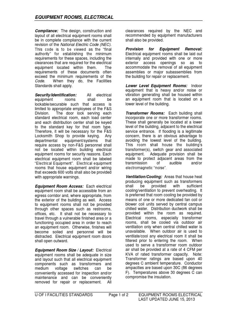 Electrical Equipment Room Standards | PDF | Transformer | Duct (Flow)