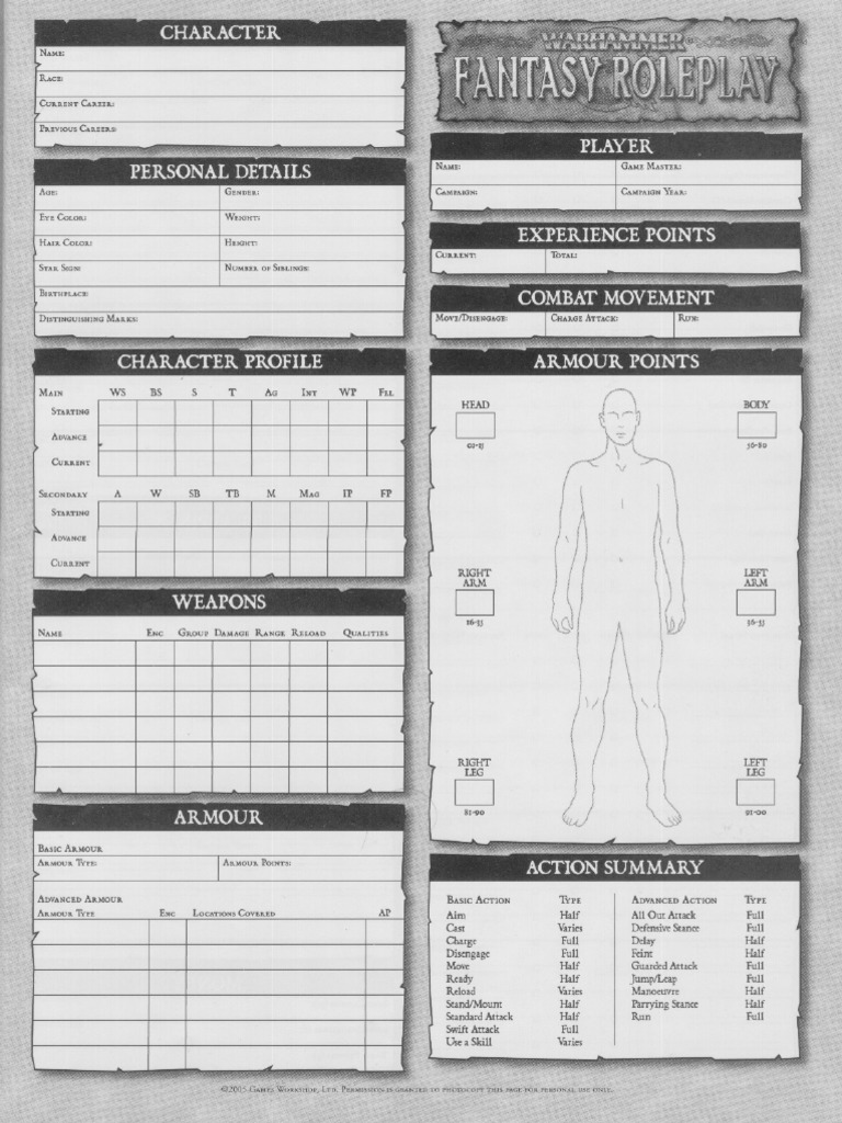 WFRP - Character Sheet PDF | PDF