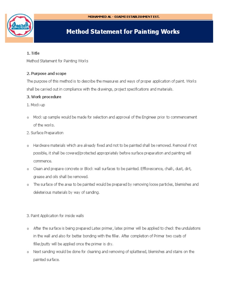 Method Statement For Paint Works | PDF | Paint | Materials