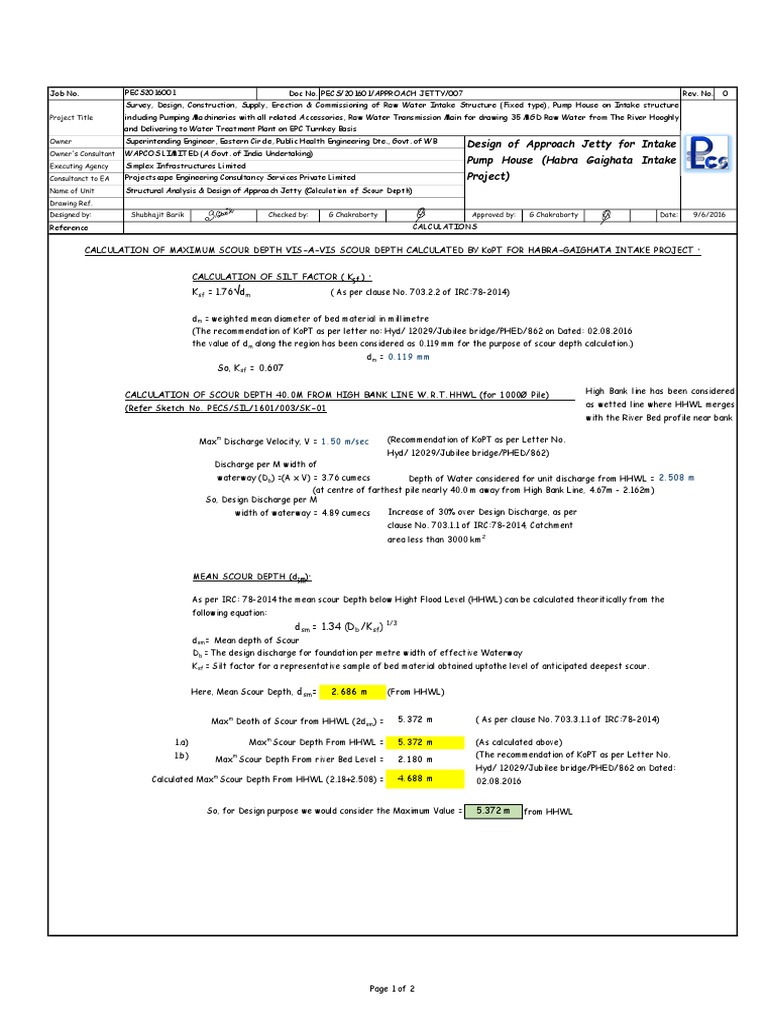 Scour Depth Calculation | PDF | Water And Politics | Hydraulic Engineering