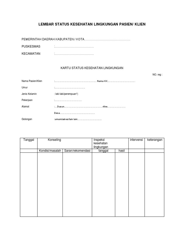 Lembar Status Kesehatan Lingkungan Pasien | PDF