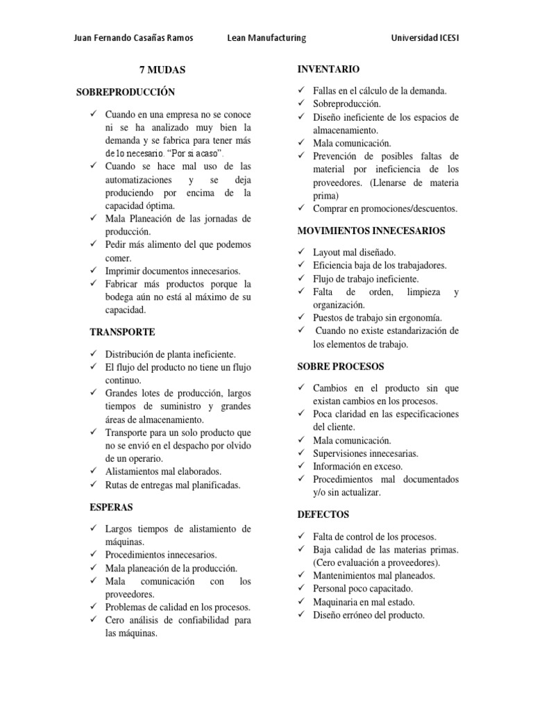 Lean Manufacturing: Identificando las 7 Mudas en la Industria | PDF ...