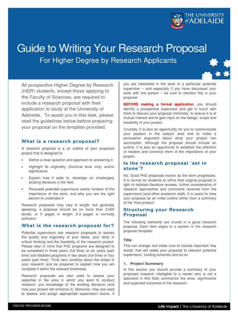 Guide To Writing Research Proposal - ADELAIDE UNIV PDF | PDF