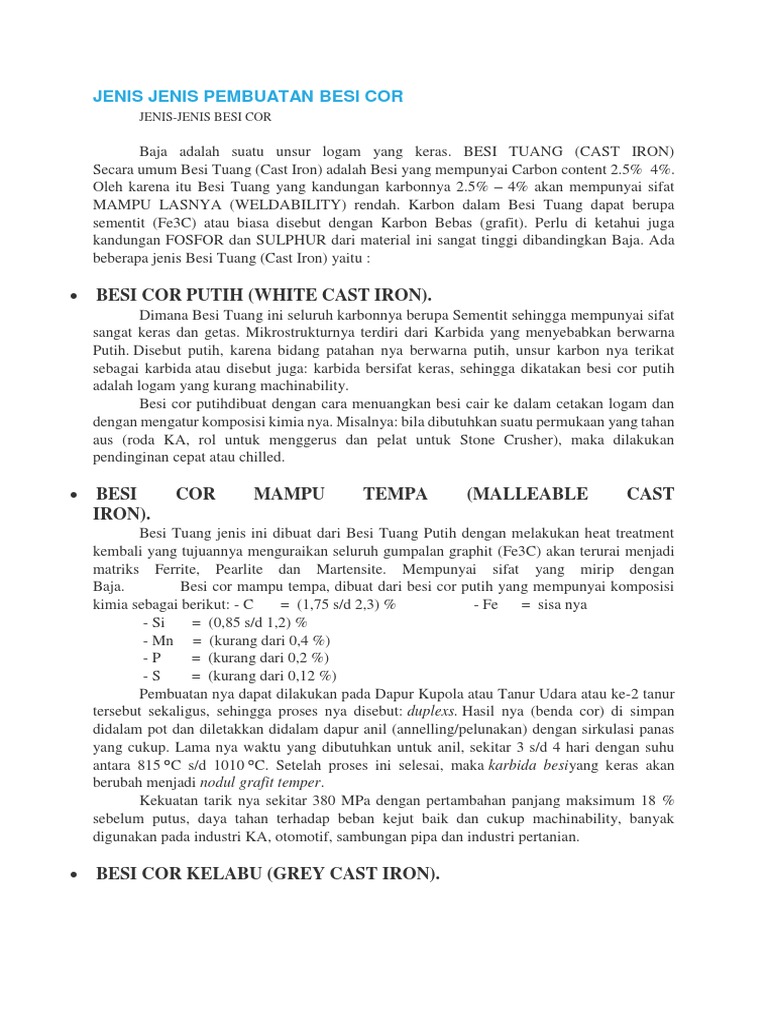 Jenis Jenis Pembuatan Besi Cor | PDF