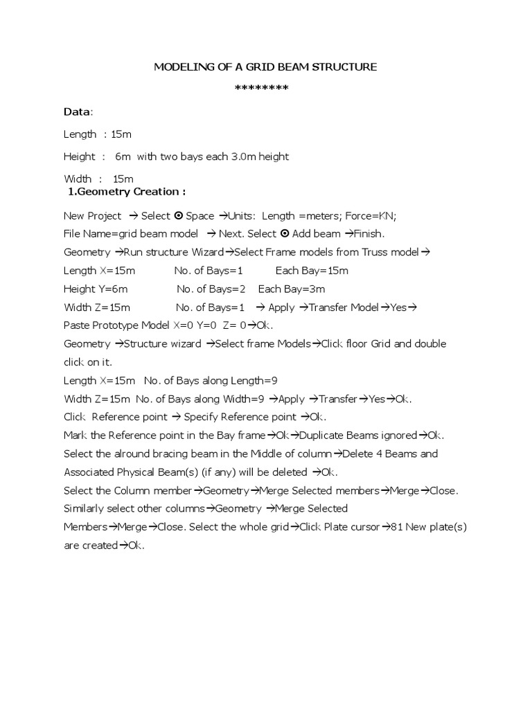 Staad Pro-Modeling of A Grid Beam | PDF | Beam (Structure) | Framing ...