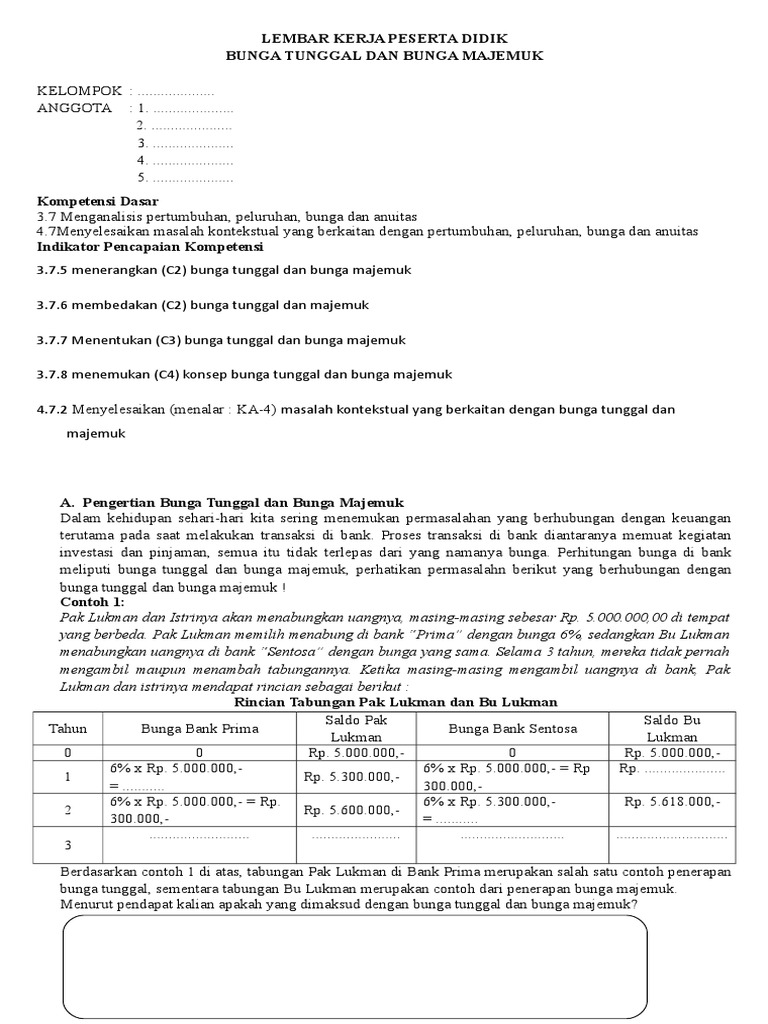 Bunga Tunggal dan Majemuk: Rumus dan Contoh Soal | PDF