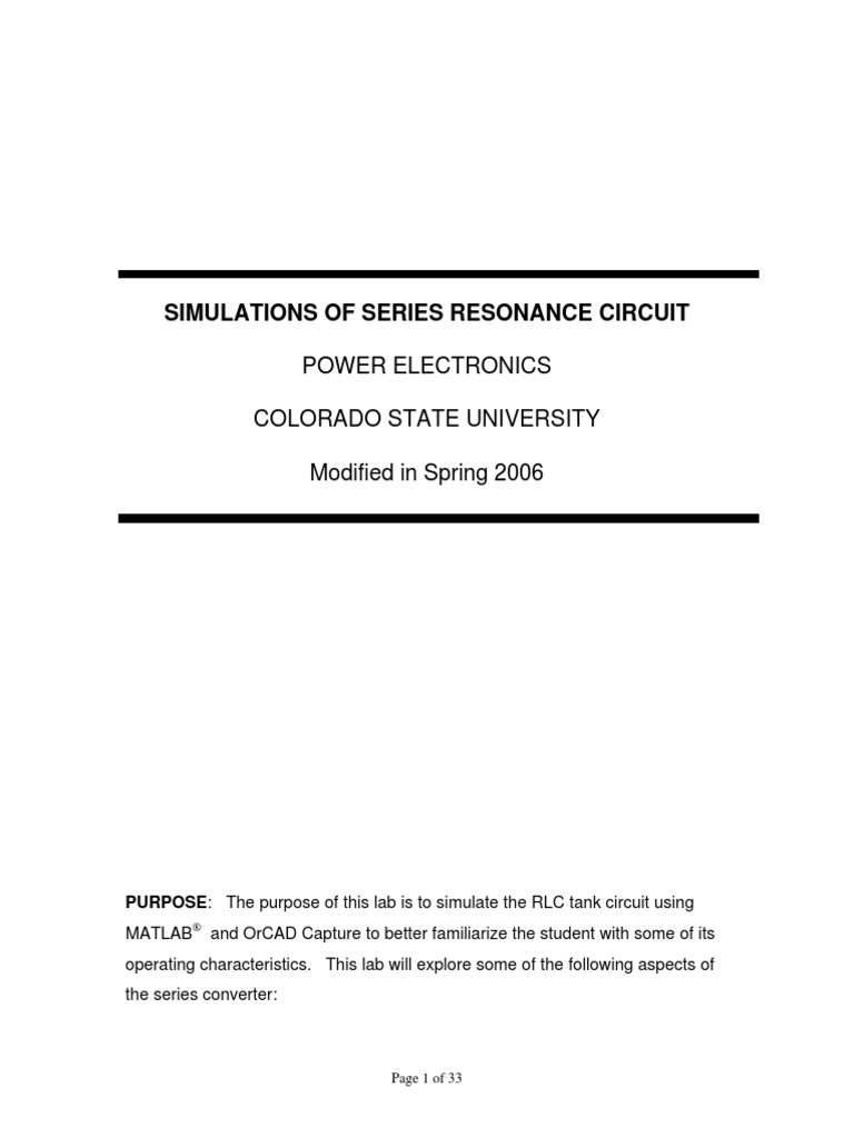Series Resonance Using Orcad Pdf Pdf Series And Parallel Circuits Electrical Impedance